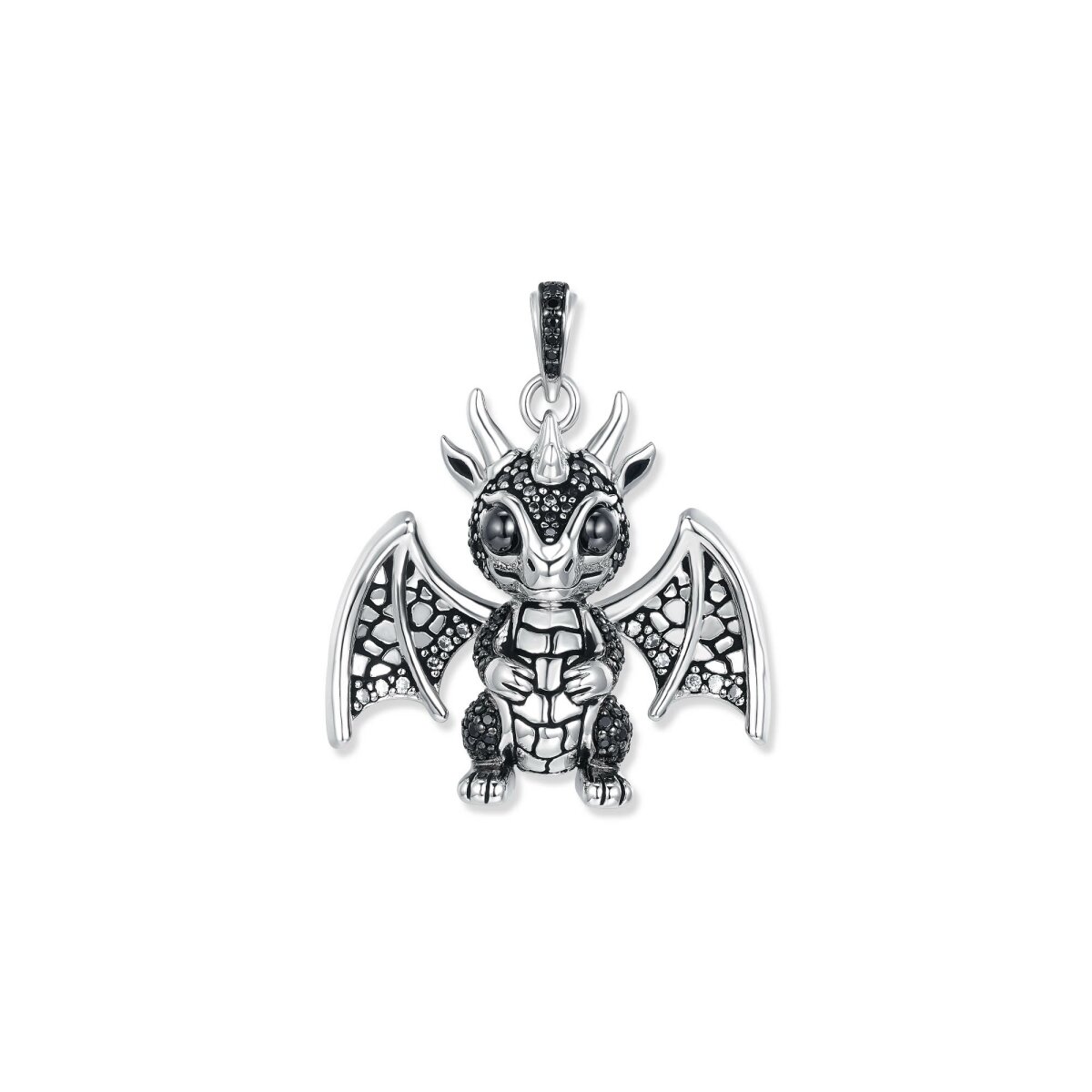 Draky Drachen Anhänger - Sterling Silber Babydrache mit schwarzen Zir